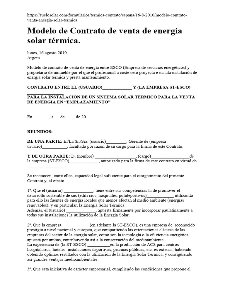 Modelo de Contrato de Venta de Energía Solar Térmica | PDF | Energía solar | Naturaleza