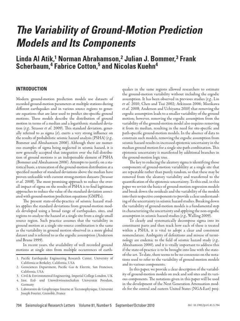 2010 Atik Et Al The Variability Of Ground Motion Prediction Models And