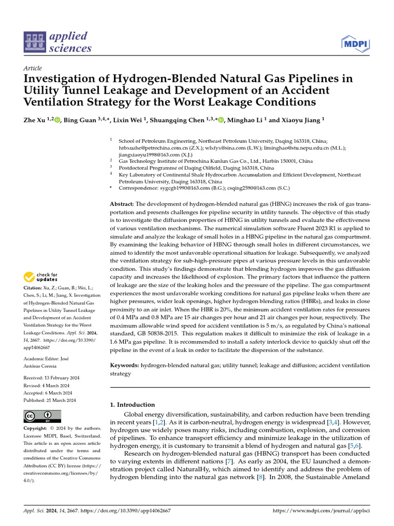 Hydrogen Blended Pdf Natural Gas Gases