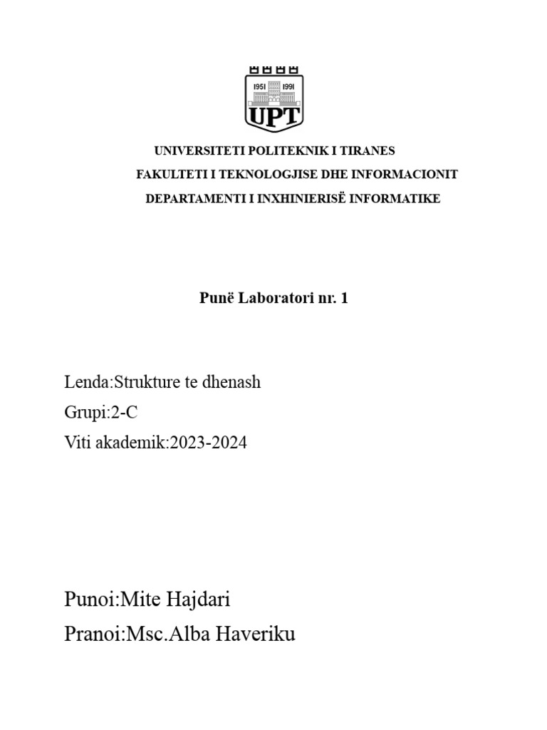 Lab 1 Strukture te dhenash | PDF