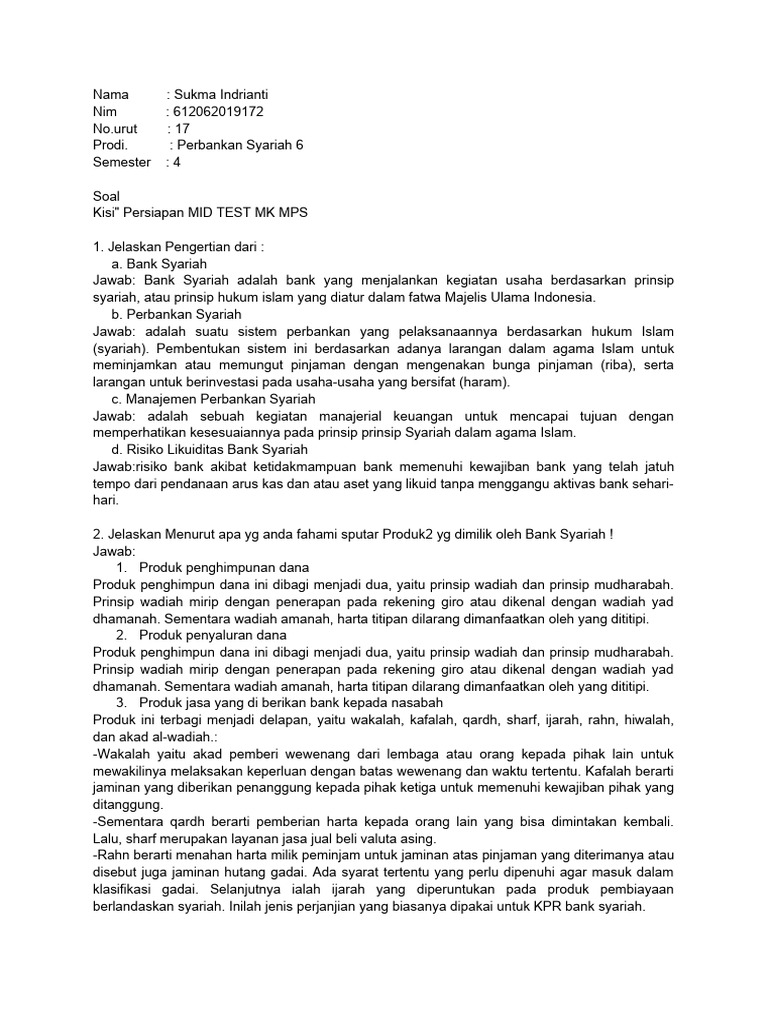 Sukma Indrianti 172 MPS - Manajemen Perbankan | PDF