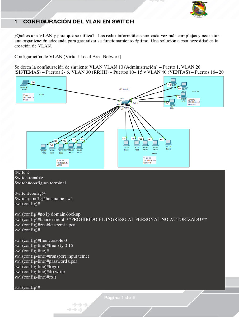 CONFIGURACIÓN DEL VLAN EN SWITCH | PDF | Enrutador (Computación ...
