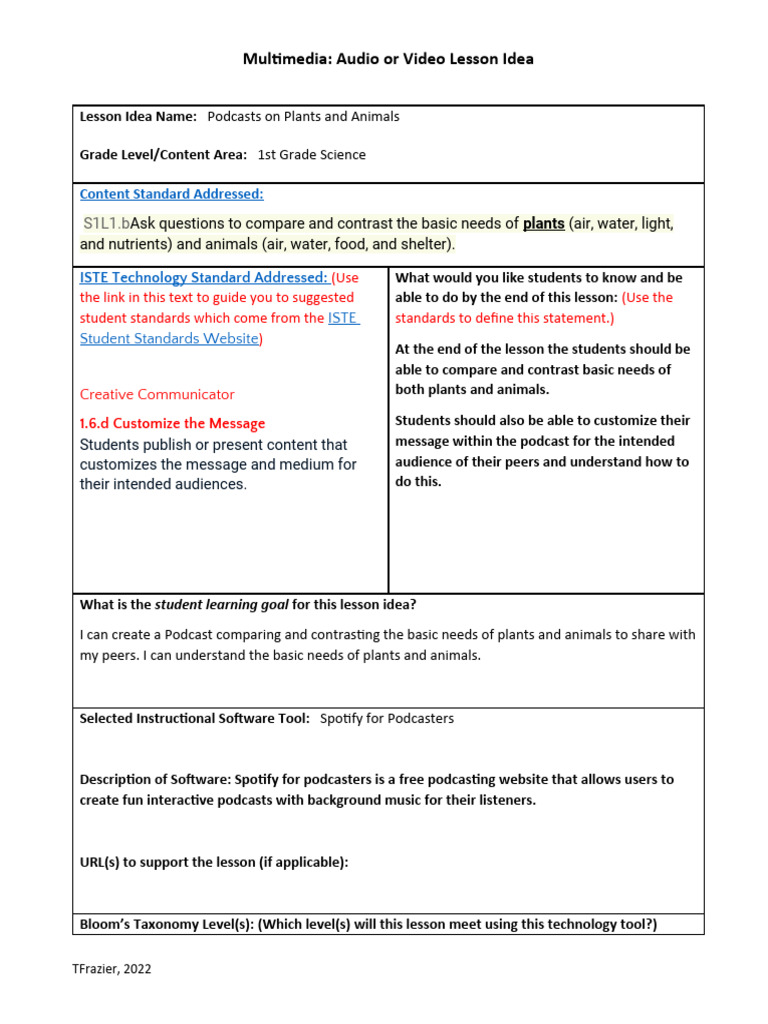 Multimedia Audio or Video Lesson Idea Template2022 1 | PDF | Multimedia ...