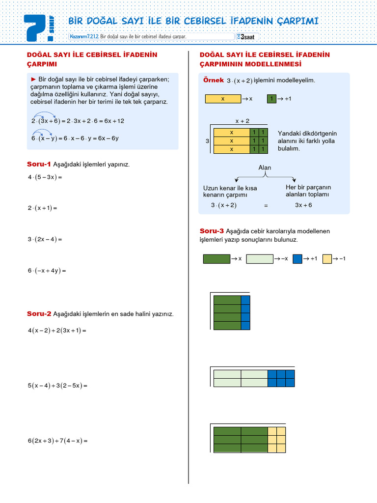 2 Bir Dogal Sayi Ile Cebirsel Ifadenin Carpimi | PDF