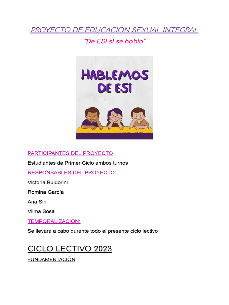 Proyecto ESI Primer Ciclo | Descargar gratis PDF | Maestros | Aprendizaje
