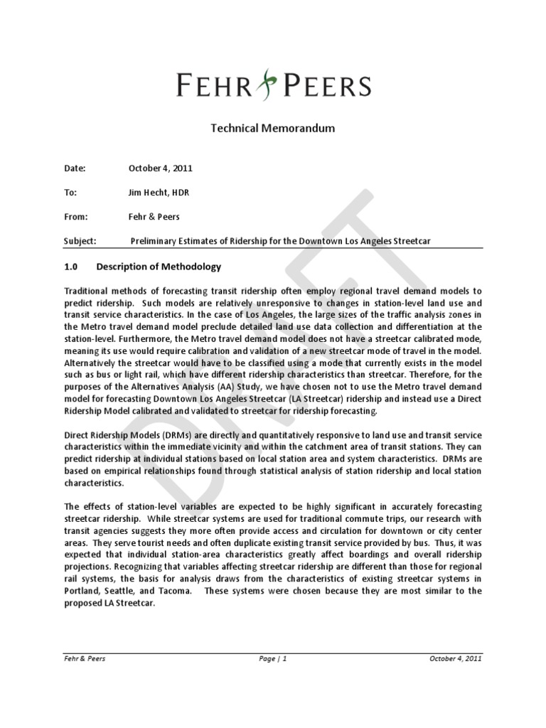 2011 Fehr Peers Downtown Streetcar Ridership Study | PDF | Forecasting | Rapid Transit