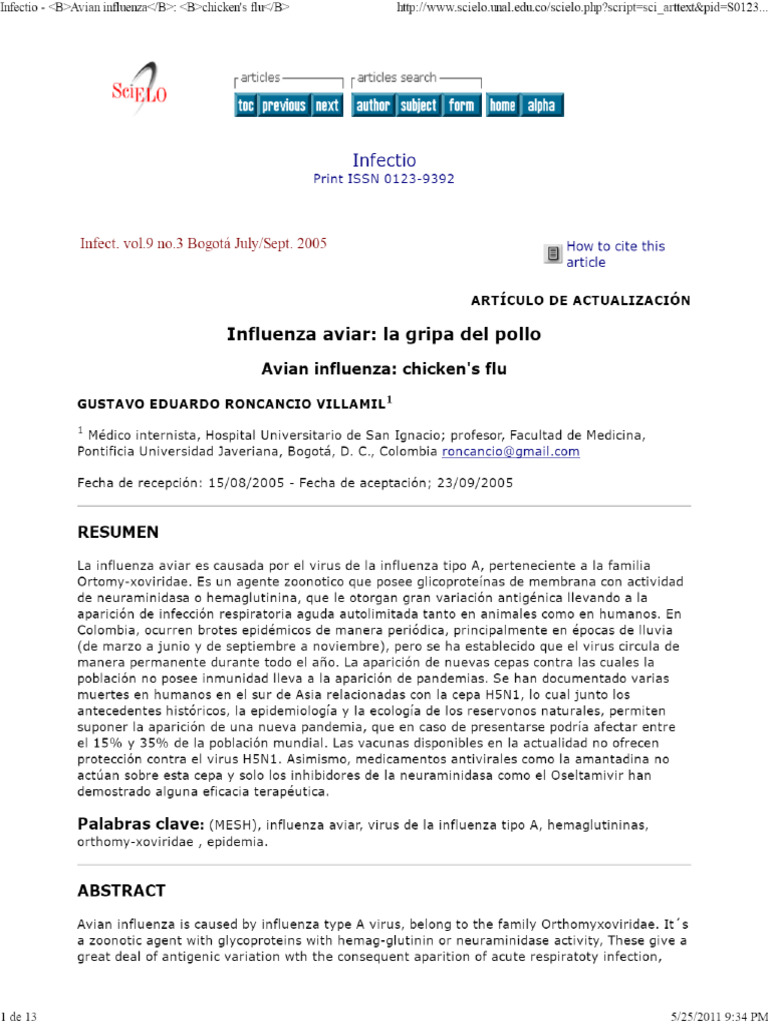 Vista de Influenza Aviar - La Gripa Del Pollo | PDF
