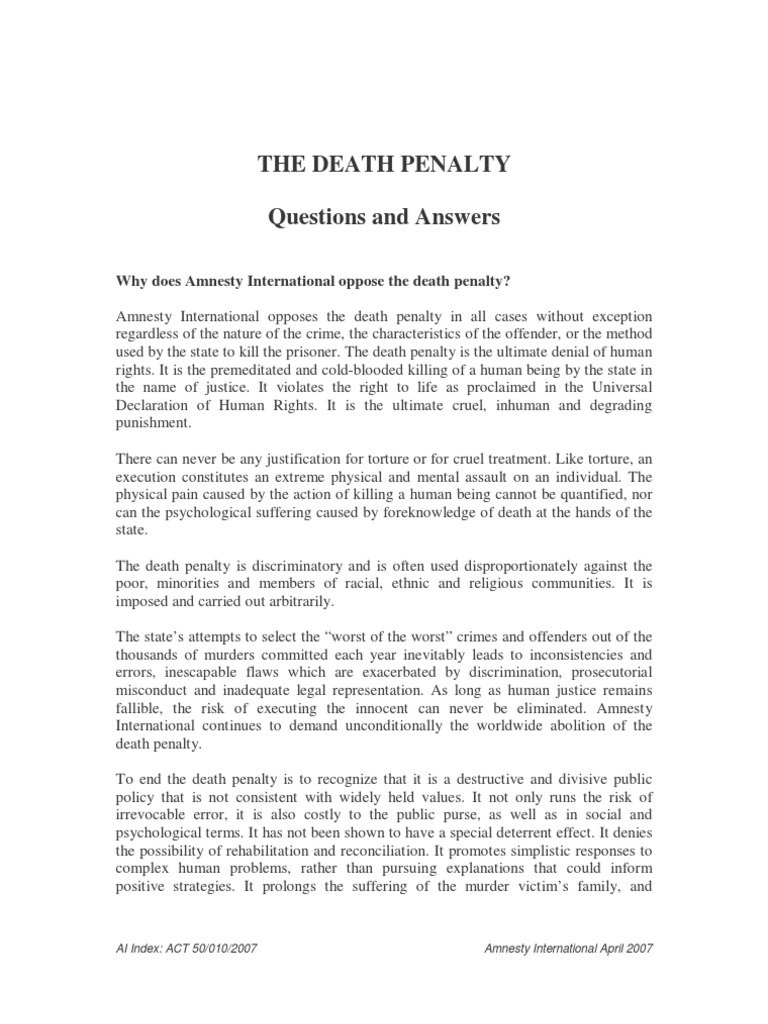 The Death Penalty Questions and Answers | PDF | Lethal Injection ...