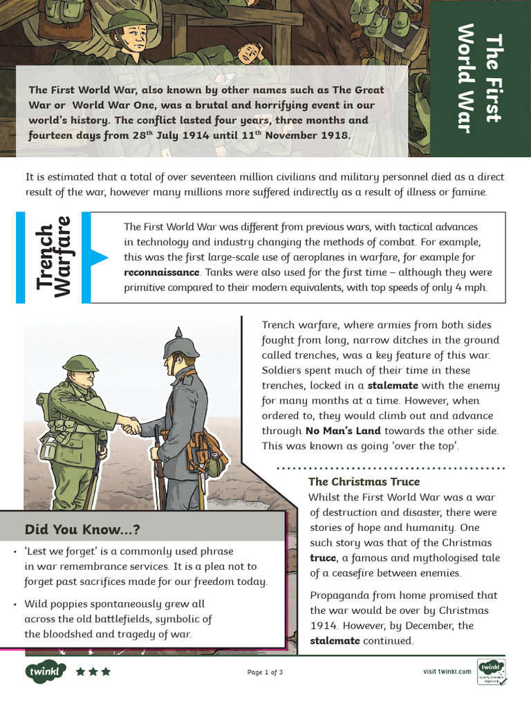 1st WW Reading Comprehension | PDF | Trench Warfare | World War I