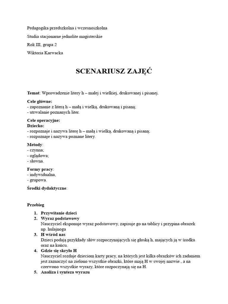 Scenariusz- Wprowadzanie H | PDF