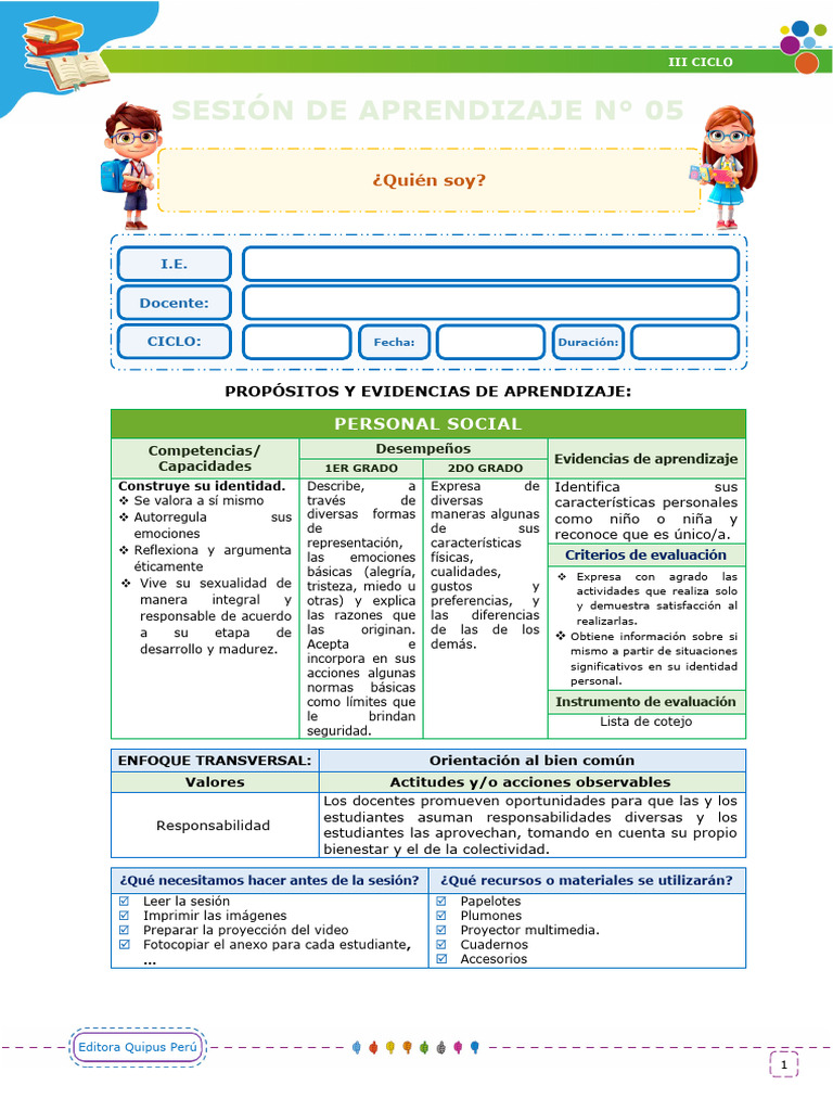Sesiones de Aprendizaje - Semana 2 - UDA 1 - Editora Quipus Perú | PDF | Evaluación | Aprendizaje