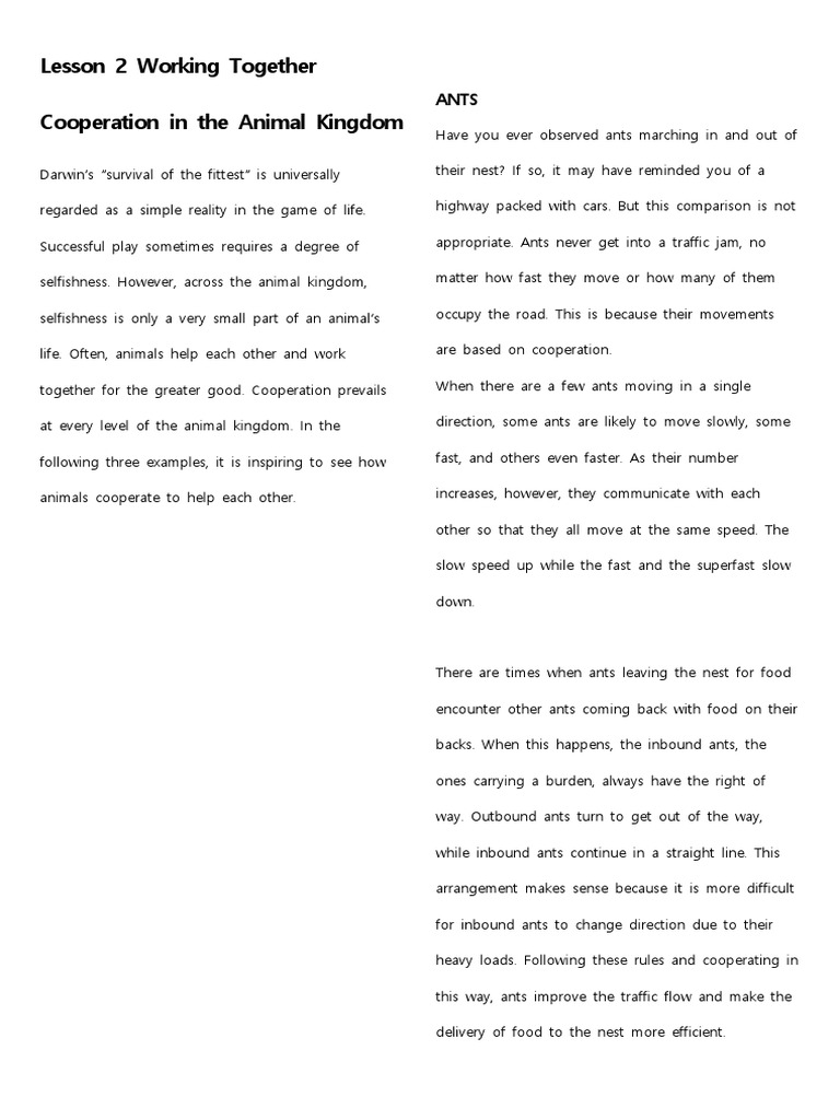 Lesson 2 Working Together | PDF | Fish | Birds