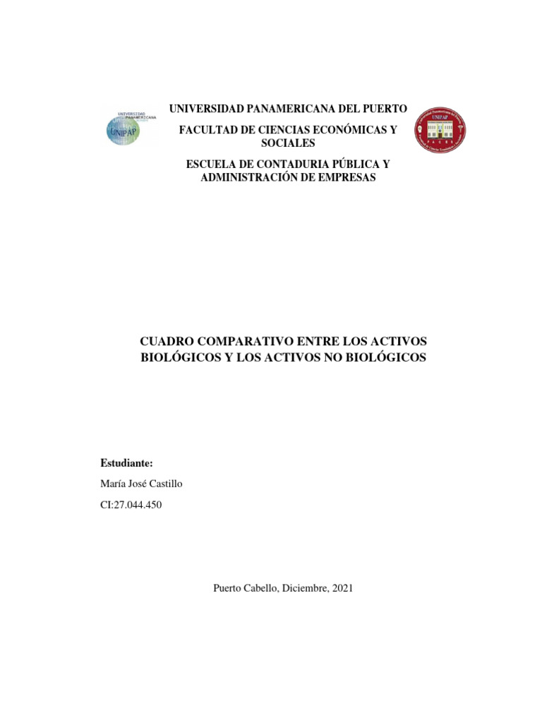 Cuadro Comparativo Entre Los Activos Biológicos y Los Activos No ...