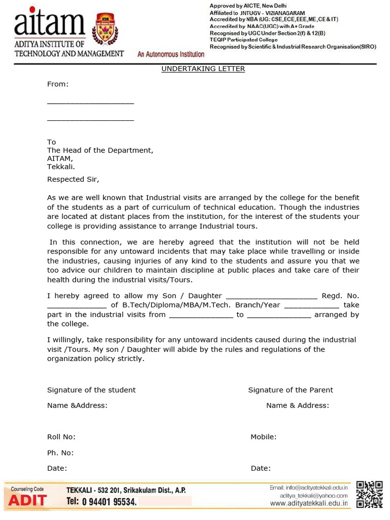 Under Taking letter-ME-A, B&C. | PDF