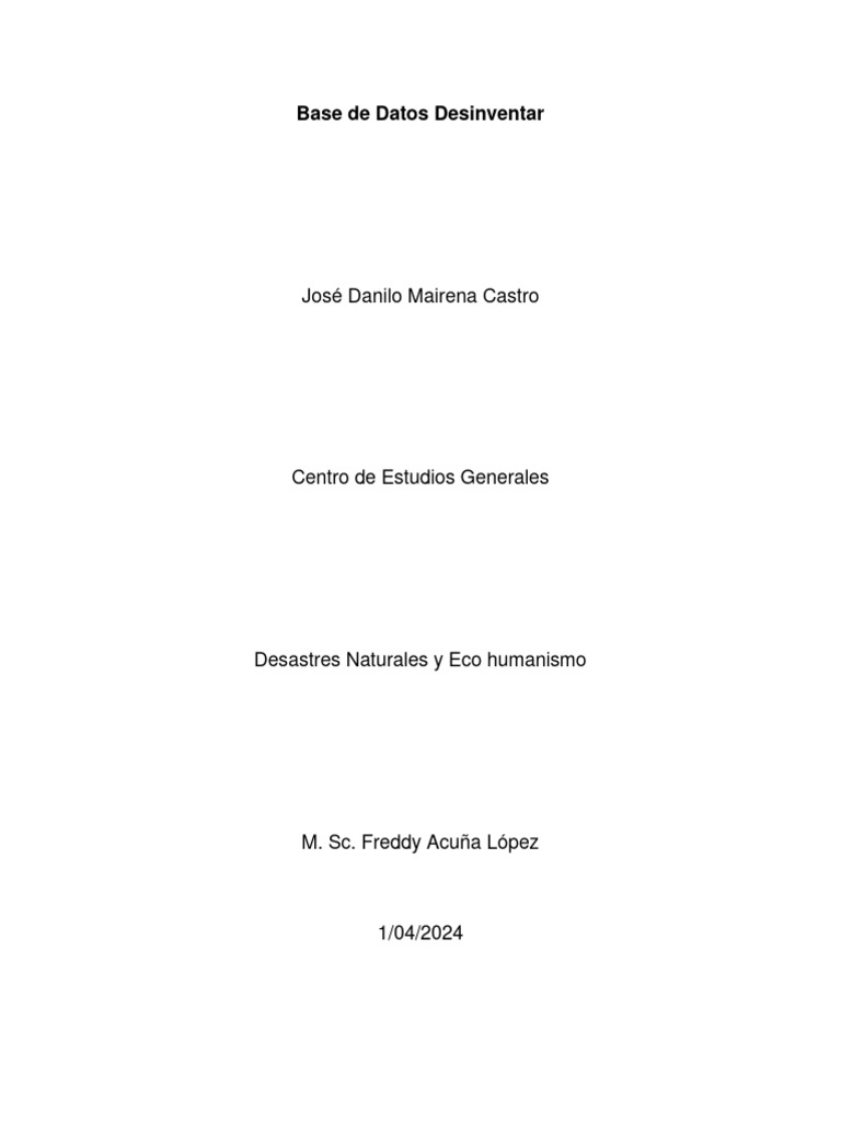 Base de Datos Desinventar | PDF | Desastres naturales | Inundar