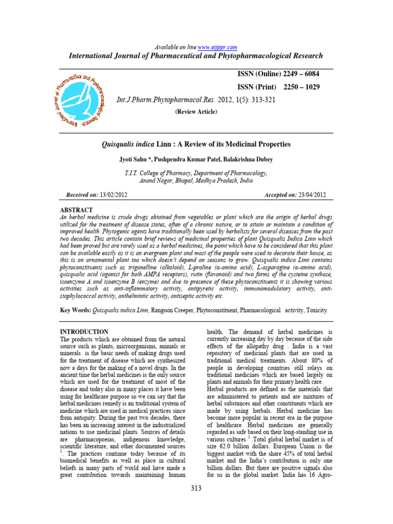 Quisqualis Indica: Medicinal Review | PDF | Inflammation | Immune System