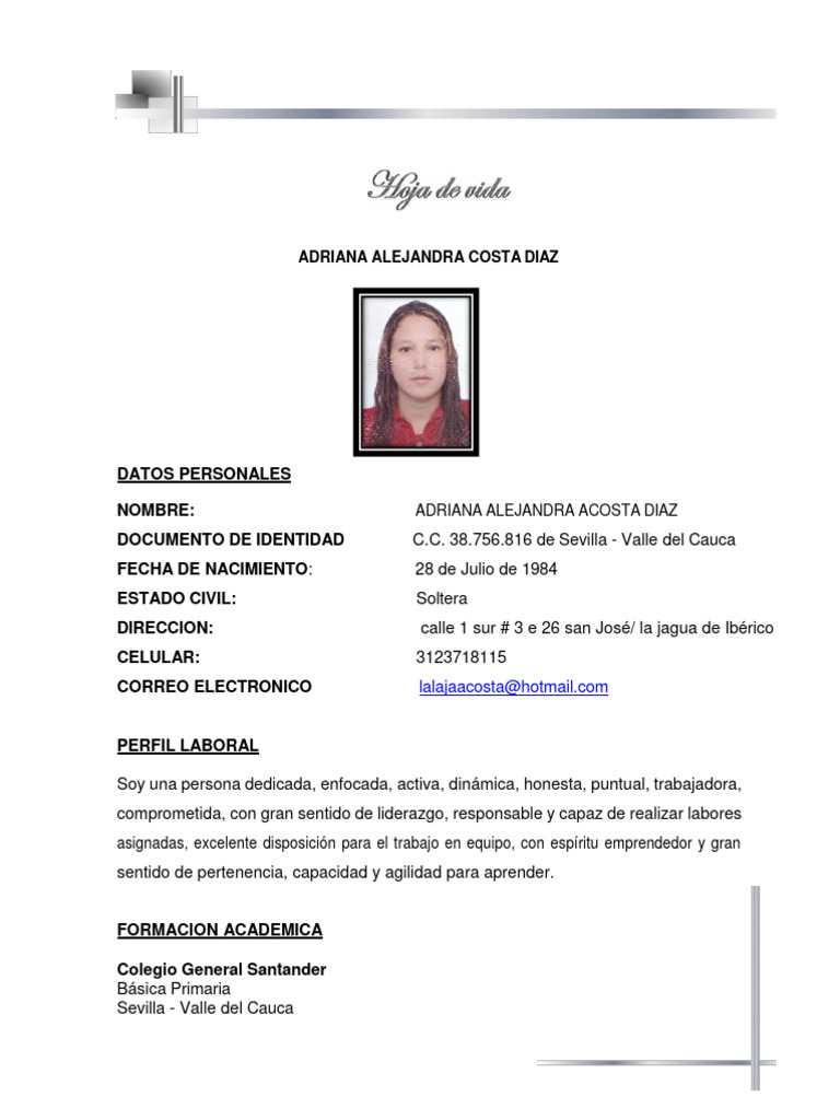 Hoja de Vida Adriana Alejandra Acosta Diaz PDF | PDF