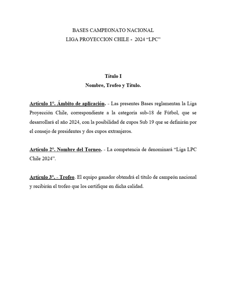 Bases Liga LPC Chile 2024 Documento de Propuesta | PDF | Árbitro | Multa (pena)
