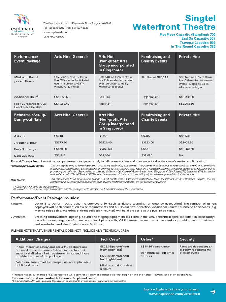 Singtel Waterfront Theatre at Esplanade Rental Rates 2023 | PDF | Box ...