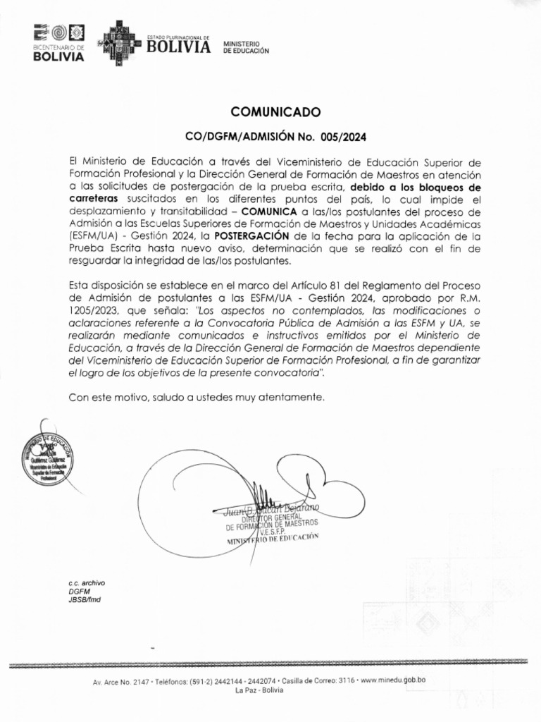 Comunicado 005 DGFM | PDF