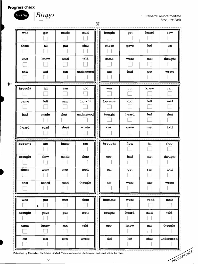 Irregular Verbs Bingo Game | PDF | Semantic Units | Linguistic Typology