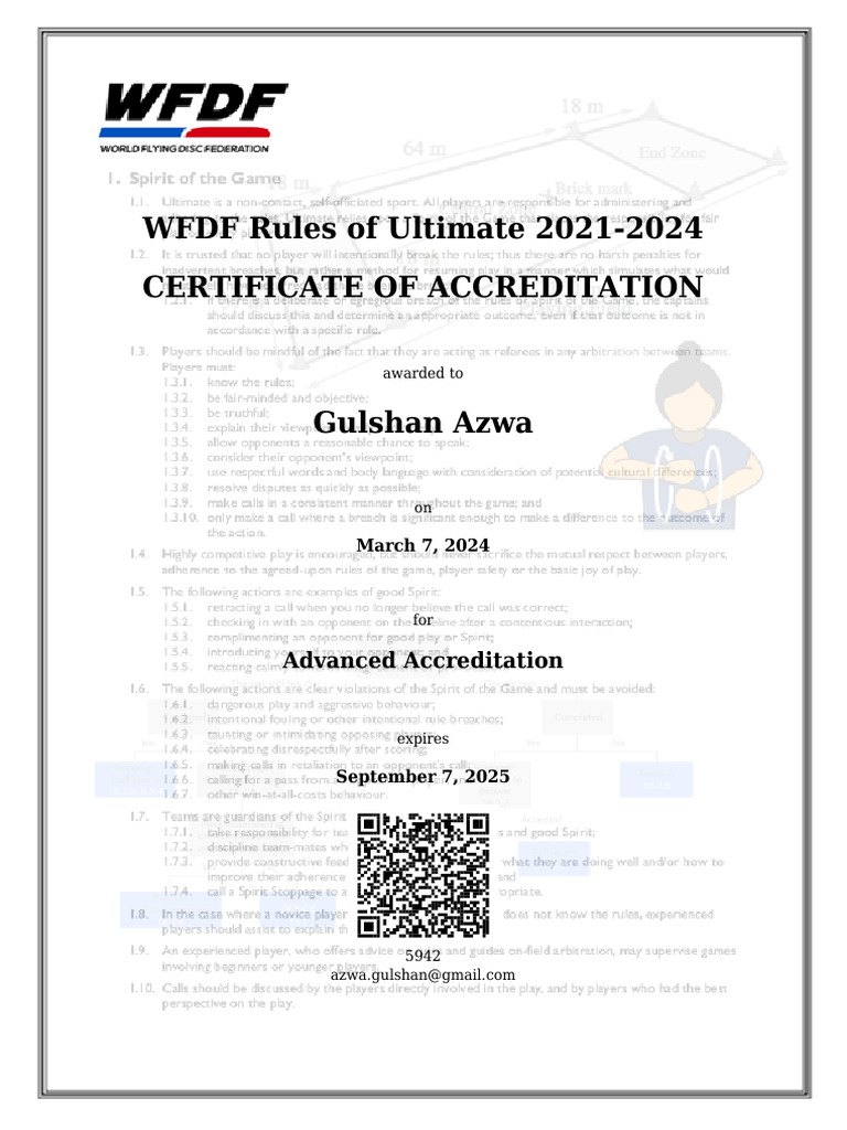 WFDF Rules Advanced Accreditation | PDF