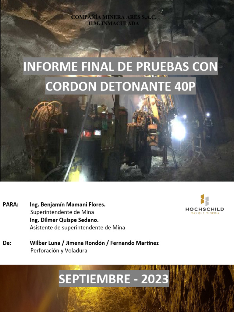 Informe Pruebas Con Cordon Detonante 40p-2023 | PDF Informe Pruebas Con Cordon Detonante 40p-2023 | PDF