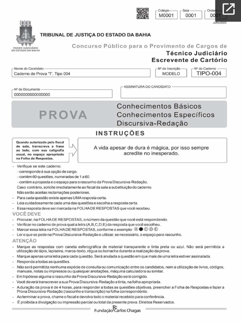 Prova Concurso TJ Bahia: Conhecimentos Básicos | PDF | Emenda ...
