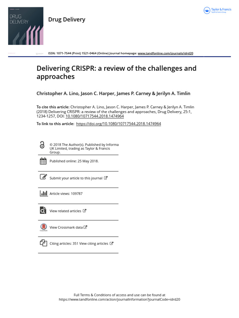 Delivering CRISPR A Review of The Challenges and Approaches | PDF ...