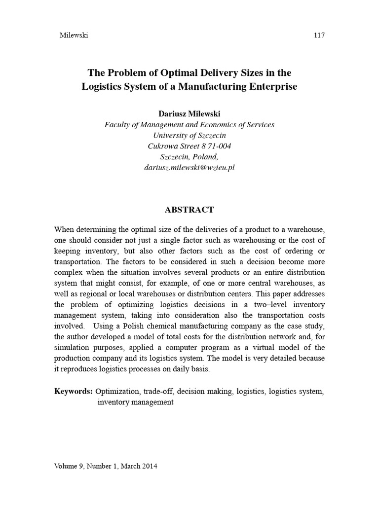 2014 - Milewski - EOQ - The Problem of Optimal Delivery Sizes in The ...