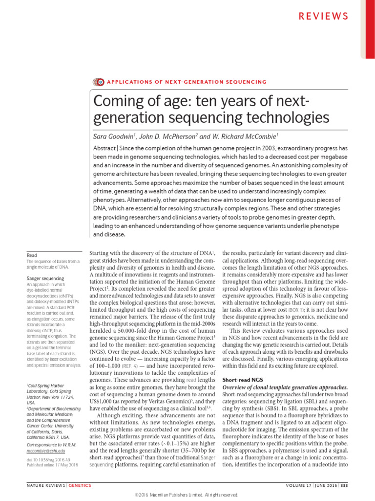 NRG 2016 49 | PDF | Dna Sequencing | Real Time Polymerase Chain Reaction