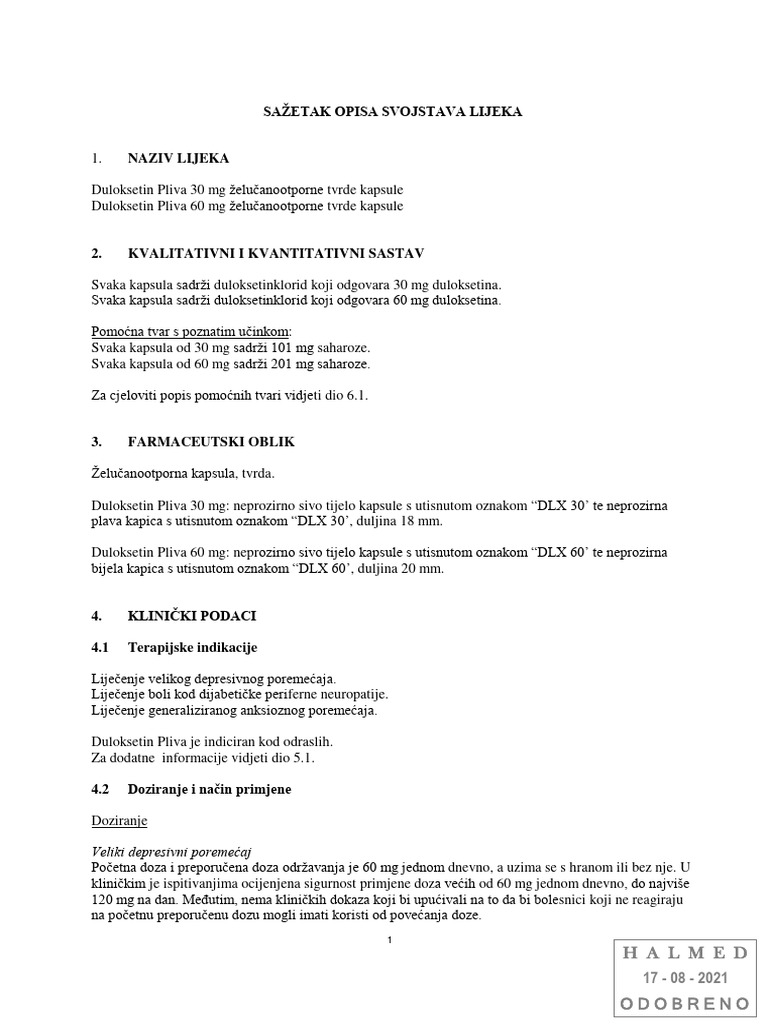 Duloksetin Pliva SPC - 2 | PDF