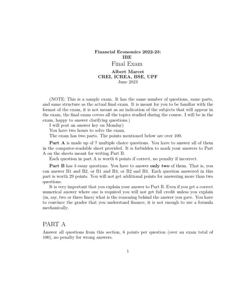 Sample Final UPF Financial Econ 22-23 | PDF | Bonds (Finance) | Option ...