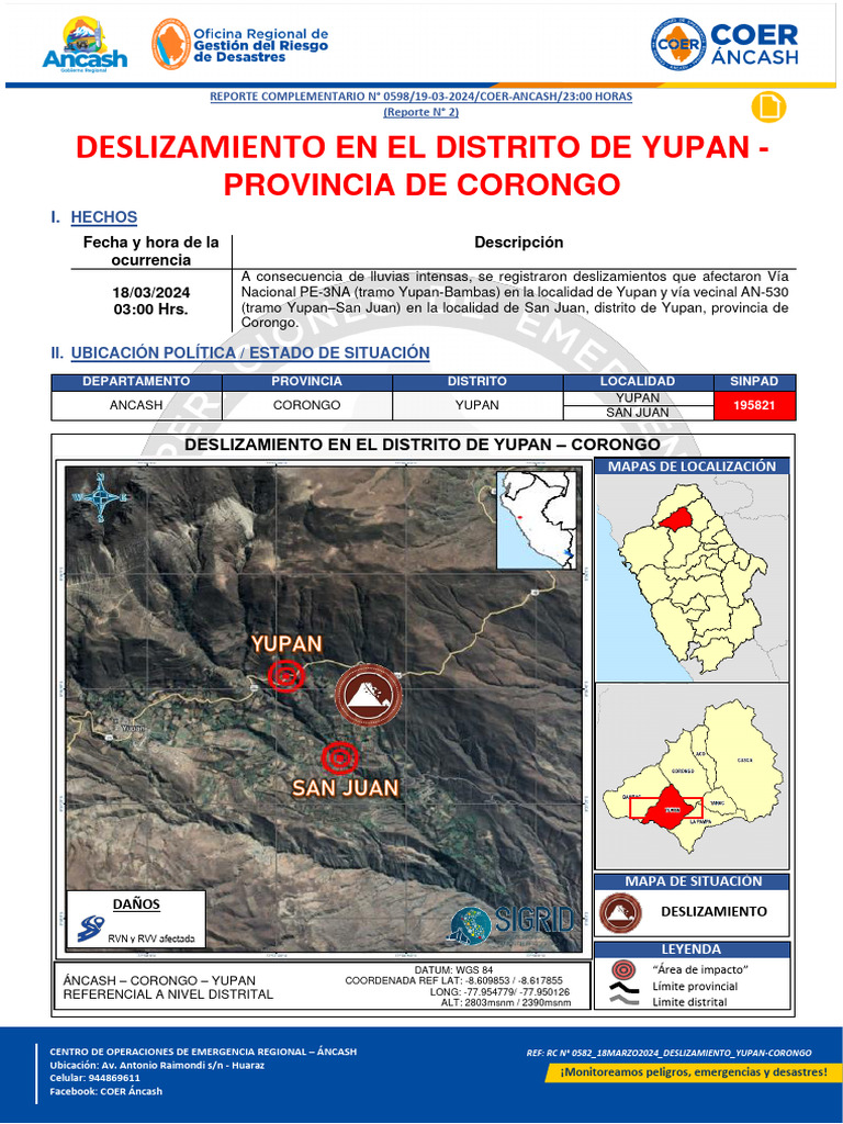 RC #0598 - 19marzo2024 - Deslizamiento - Yupan-Corongo - en Proceso | PDF