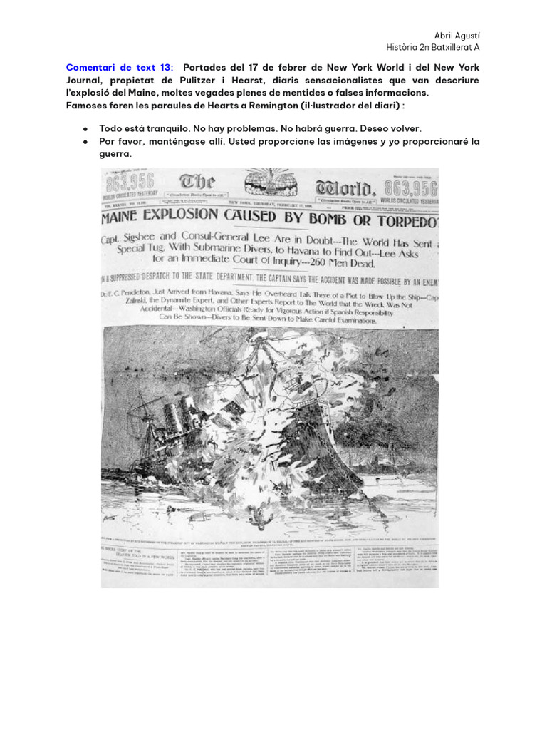 Comentari de Text Resolt: "Portada New York World" | PDF