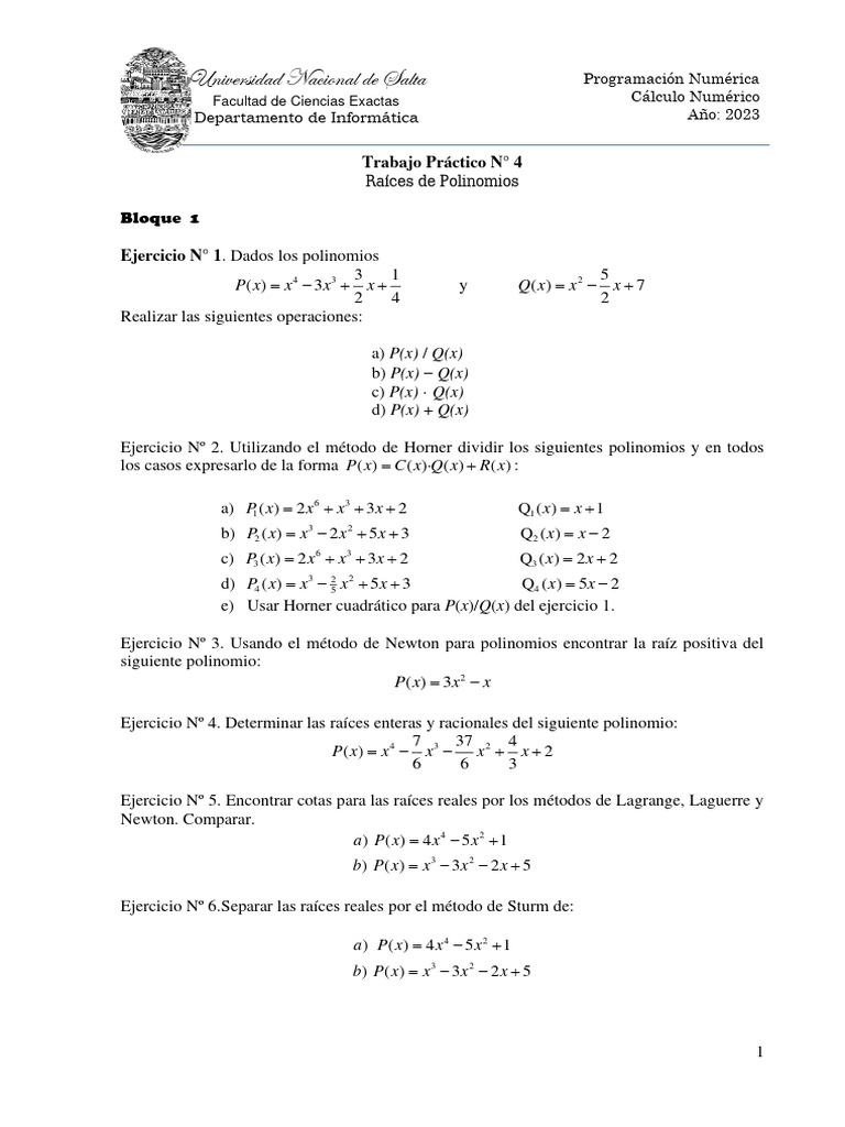 TP4 Polinomios | PDF | Álgebra | Algoritmos