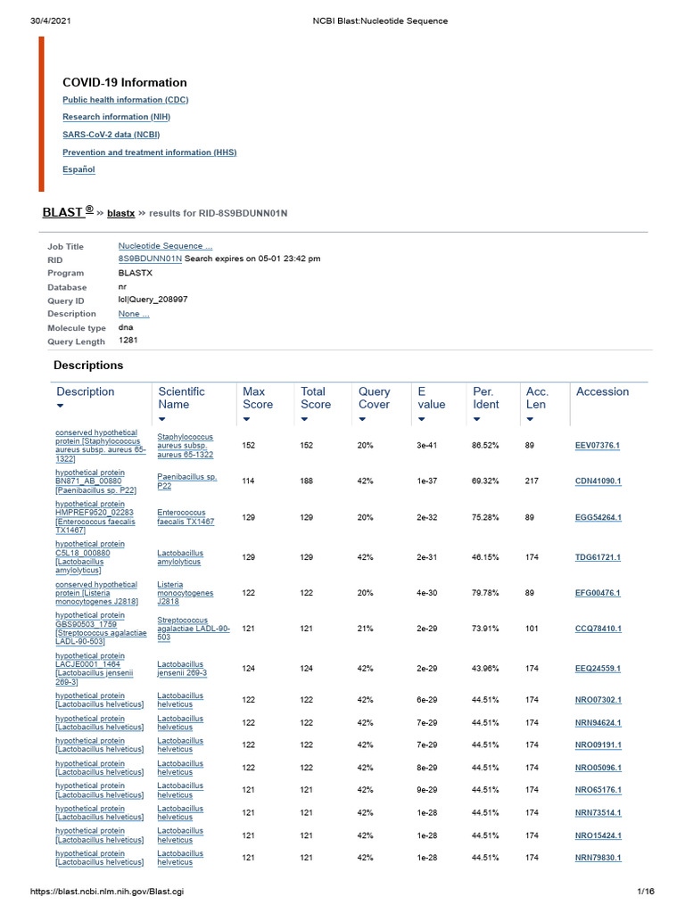 NCBI Blast - Nucleotide Sequence | PDF | National Center For ...