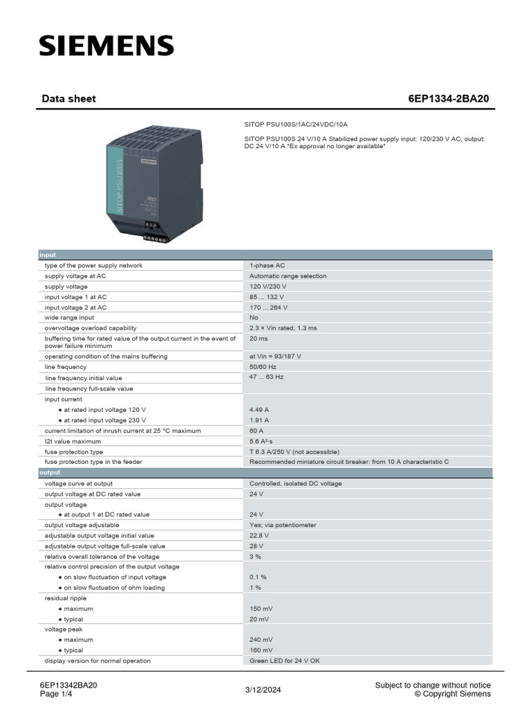 6EP13342BA20 Datasheet en | PDF | Power Supply | Alternating Current