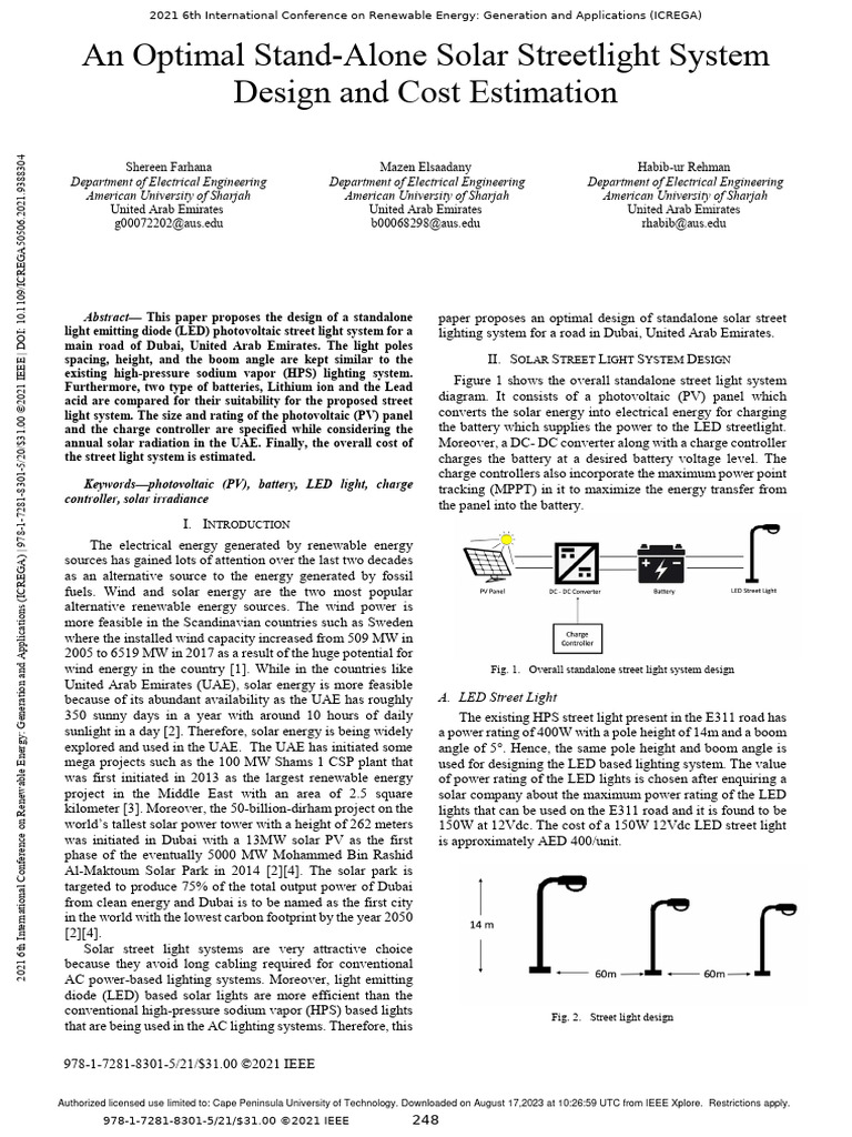 Optimal Solar Streetlight Cost Analysis | PDF | Photovoltaics | Solar Panel