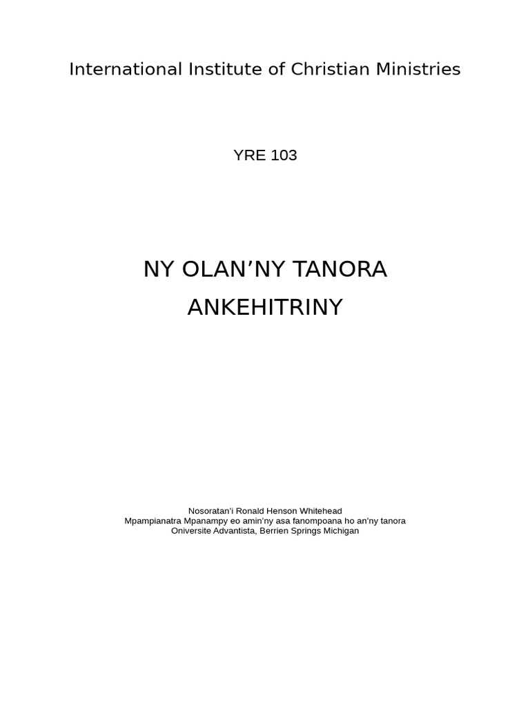 Yre 103 Olan Ny Tanora Ankehitriny | PDF
