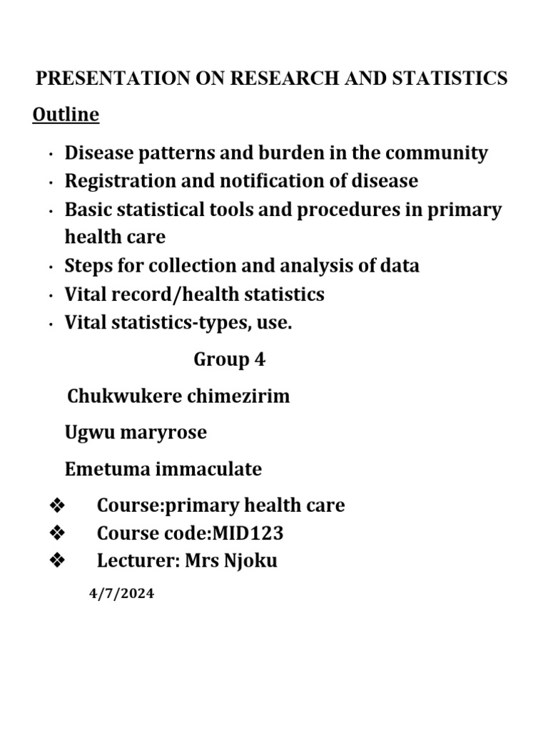 PRESENTATION ON RESEARCH AND STATISTICS GRP 4 | PDF | Statistics | Epidemiology
