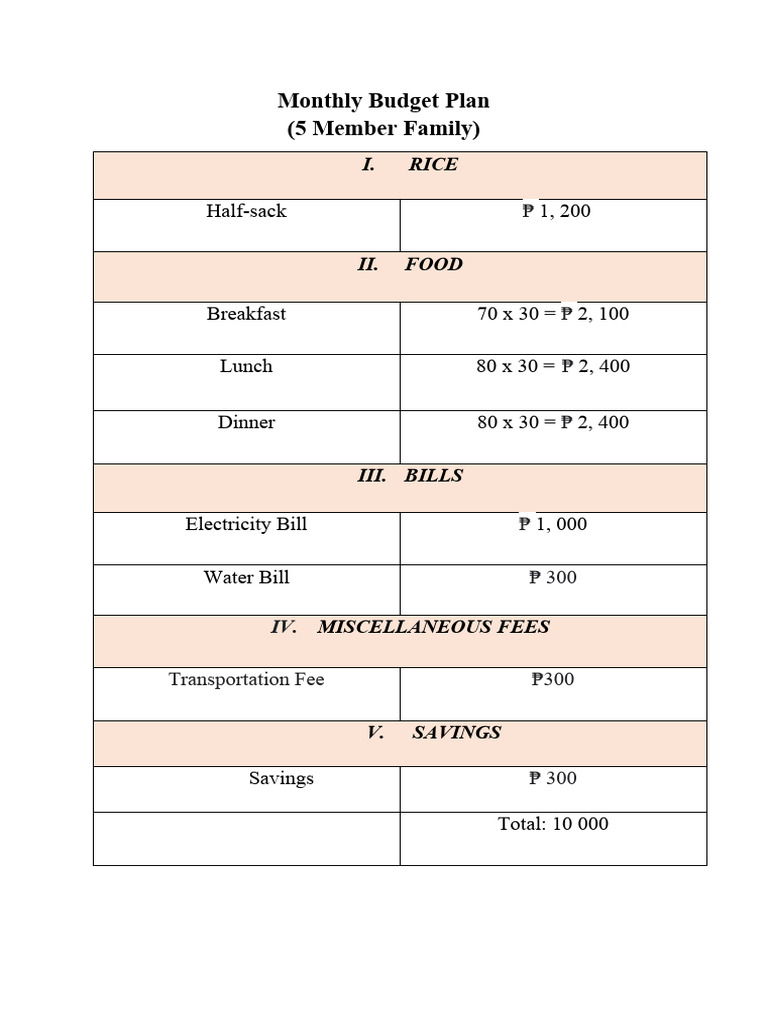 5 Member Family Monthly Budget Plan | PDF