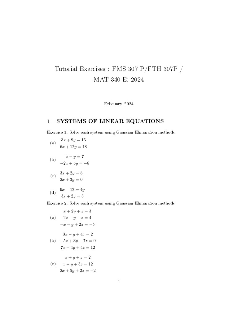 Tutorial Mat 3 (2024) | PDF | Matrix (Mathematics) | Vector Space