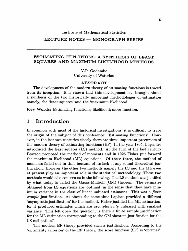 Estimating Functions (Godambe Article) | PDF | Estimator | Bias Of An Estimator