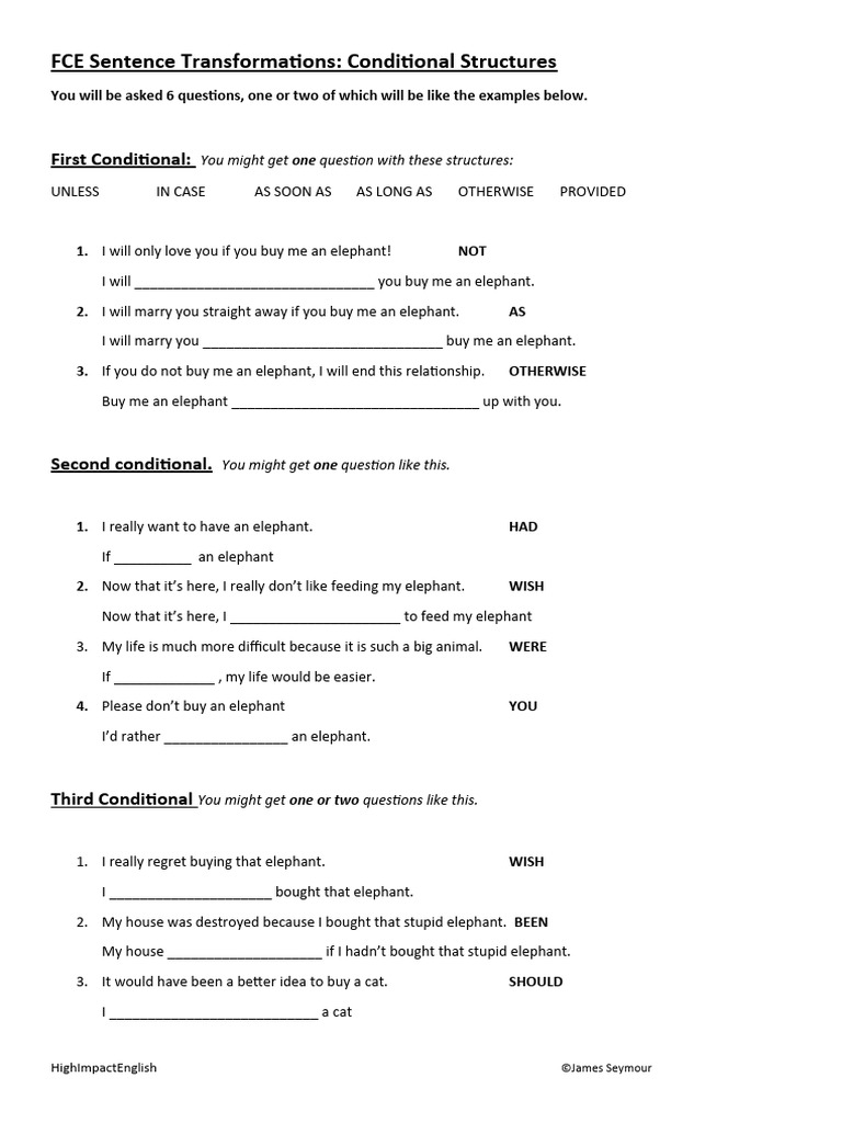 FCE Sentence Transformations With Conditionals | PDF | Self-Improvement