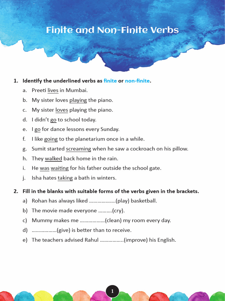 Finite Non-Finite Verbs - 1 | PDF | Language Arts & Discipline