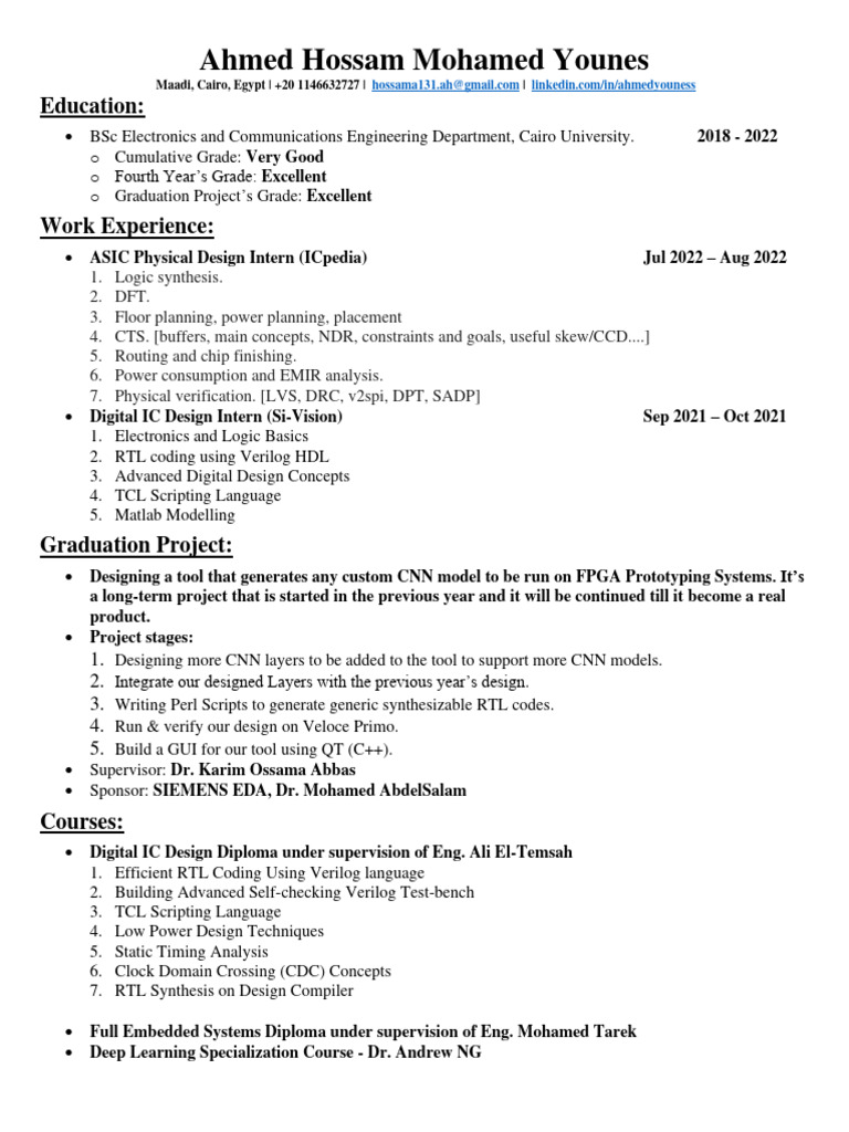 Ahmad Hossam Resume | PDF | Hardware Description Language | Digital ...