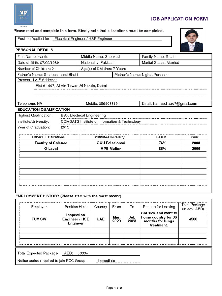 ECC Job Application Form | PDF