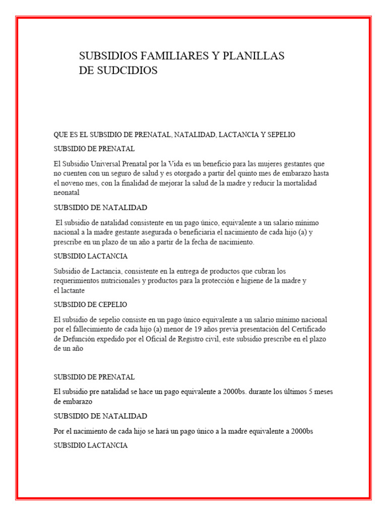 Subsidios para Madres y Familias | PDF | Subvención | Amamantamiento