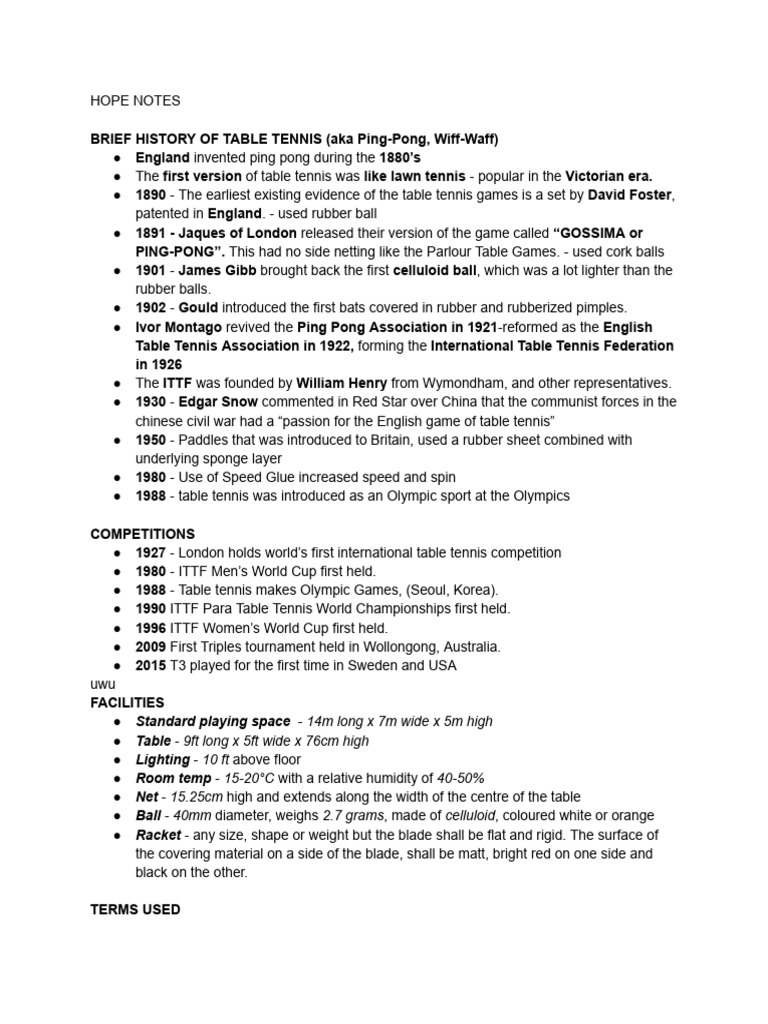 Hope Notes | PDF | Table Tennis | Athletic Sports